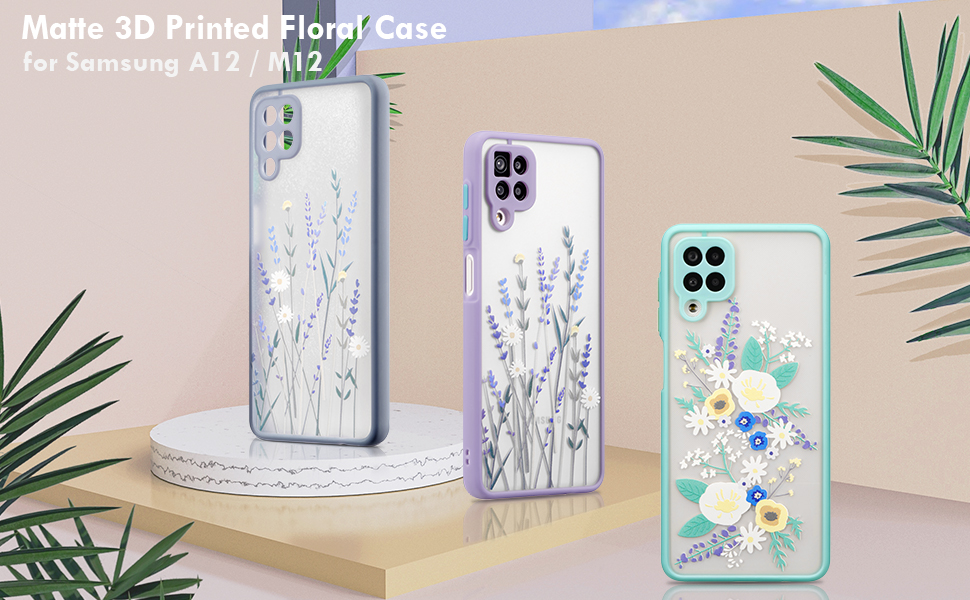 Amazon.com: ZTOFERA Case for Samsung Galaxy A12 5G,Clear Flowers Pattern Cover Frosted PC Back ...