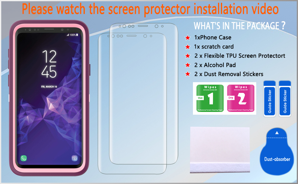 Amazon.com: HONG-AMY Galaxy S9 Plus Case with Self Healing TPU Screen Protector [2 Pack], 3 in 1 ...