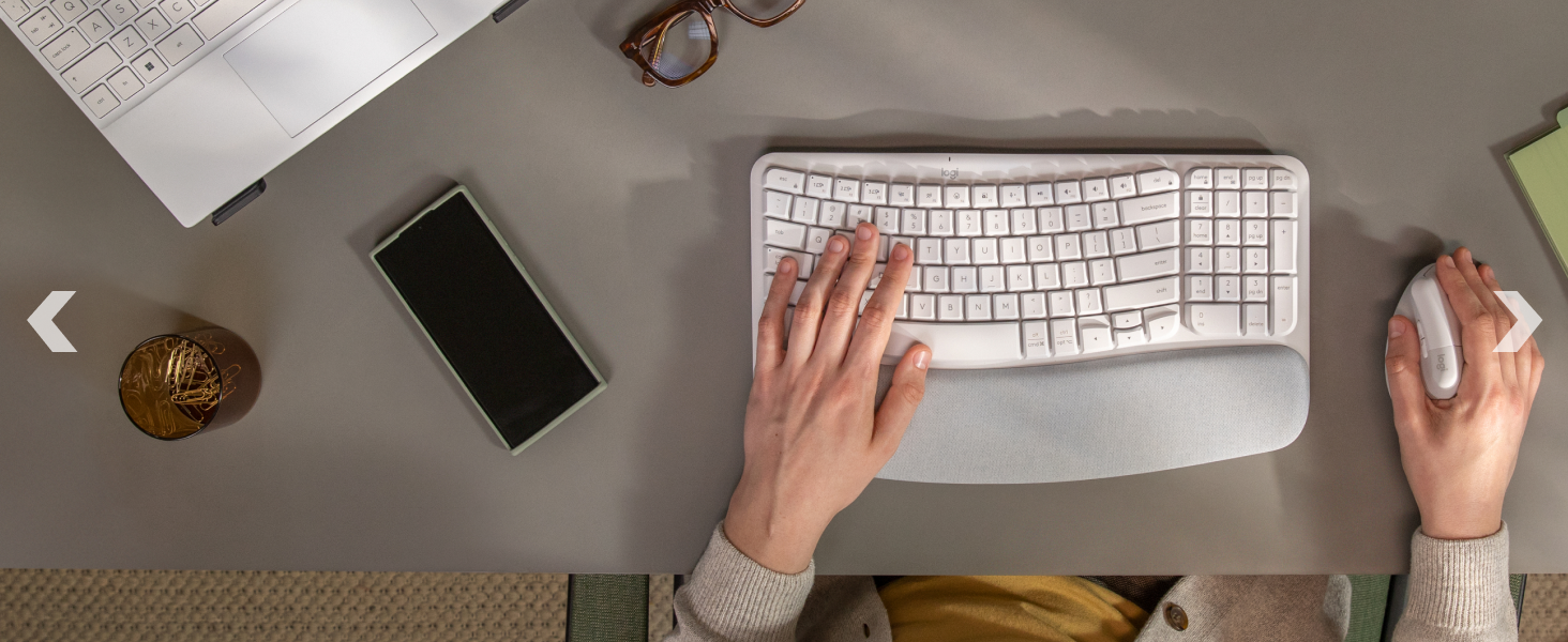Logitech Wave Keys And Lift Vertical Mouse Ergonomic Bundle — Wireless Keyboard With Cushioned