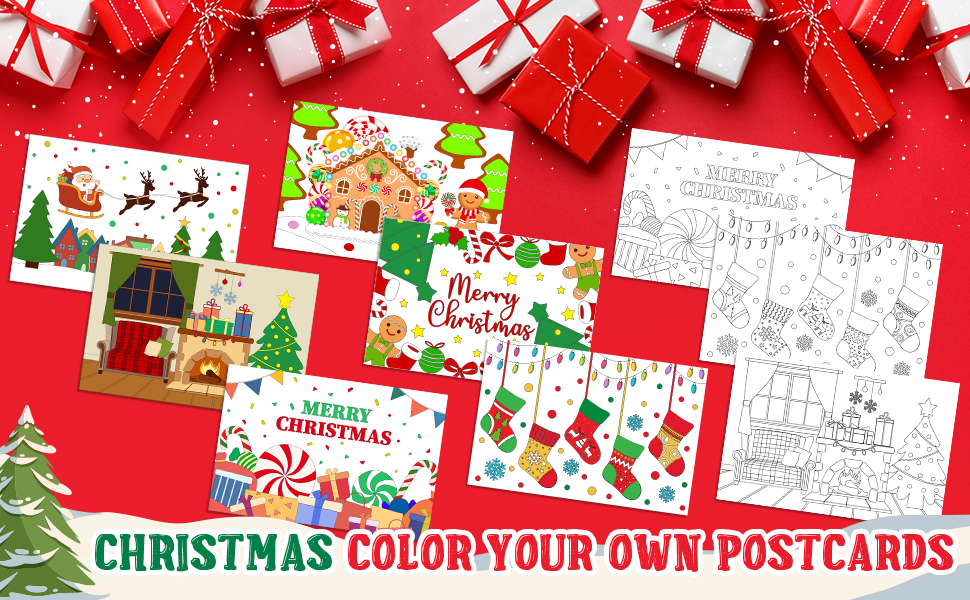 Amazon.com : TREACLUB 36PCS Christmas Color Your Own Postcards, 6 ...