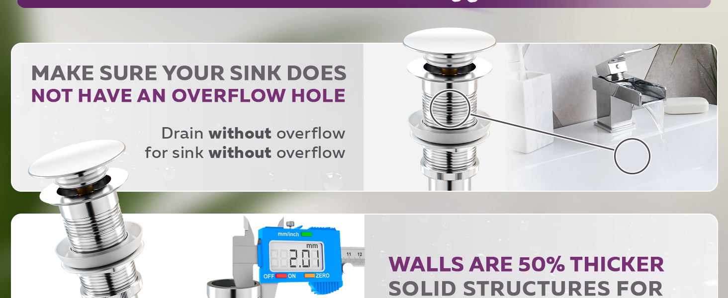 Brushed Nickel Pop Up Drain Without Overflow - 1.6"- 1.9" Universal ...