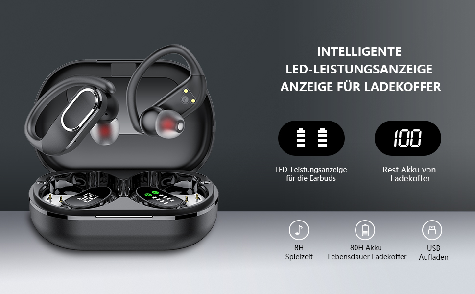 Bluetoth 5.1 Kopfhörer Sport, Kopfhörer Kabellos in Ear mit HD Mikrofon ...