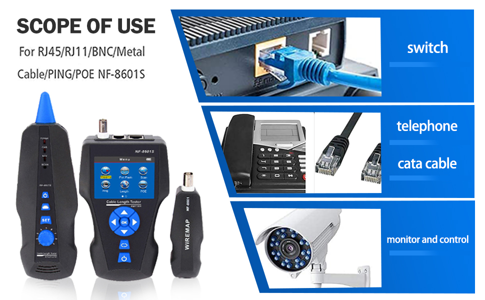 NOYAFA NF-8601S - Probador de cable de red RJ45 RJ11 LAN de longitud del cable rastreador de ...