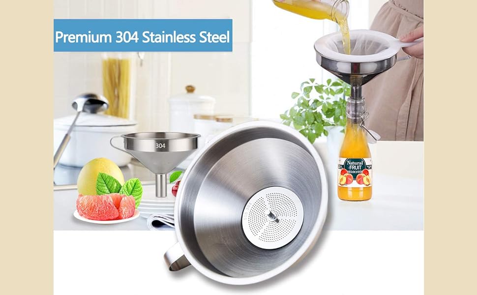 zukent Kitchen Funnels Stainless Steel Funnel Set Food Grade Hip Flask Funnel No Spilling with ...