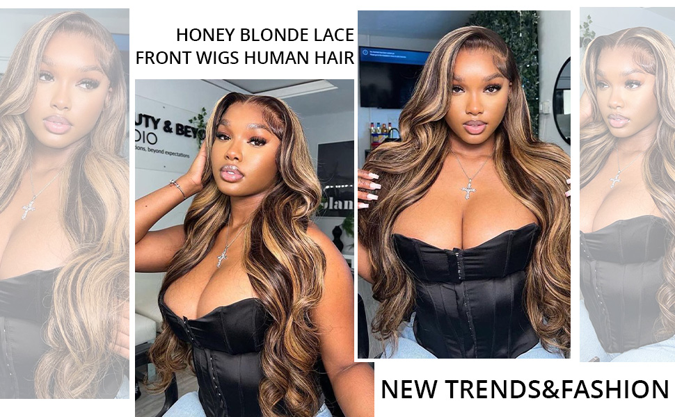 Amazon.com : 200% Density 13X6 Honey Blonde Lace Front Wigs Human Hair Pre Plucked 13X6 Ombre ...