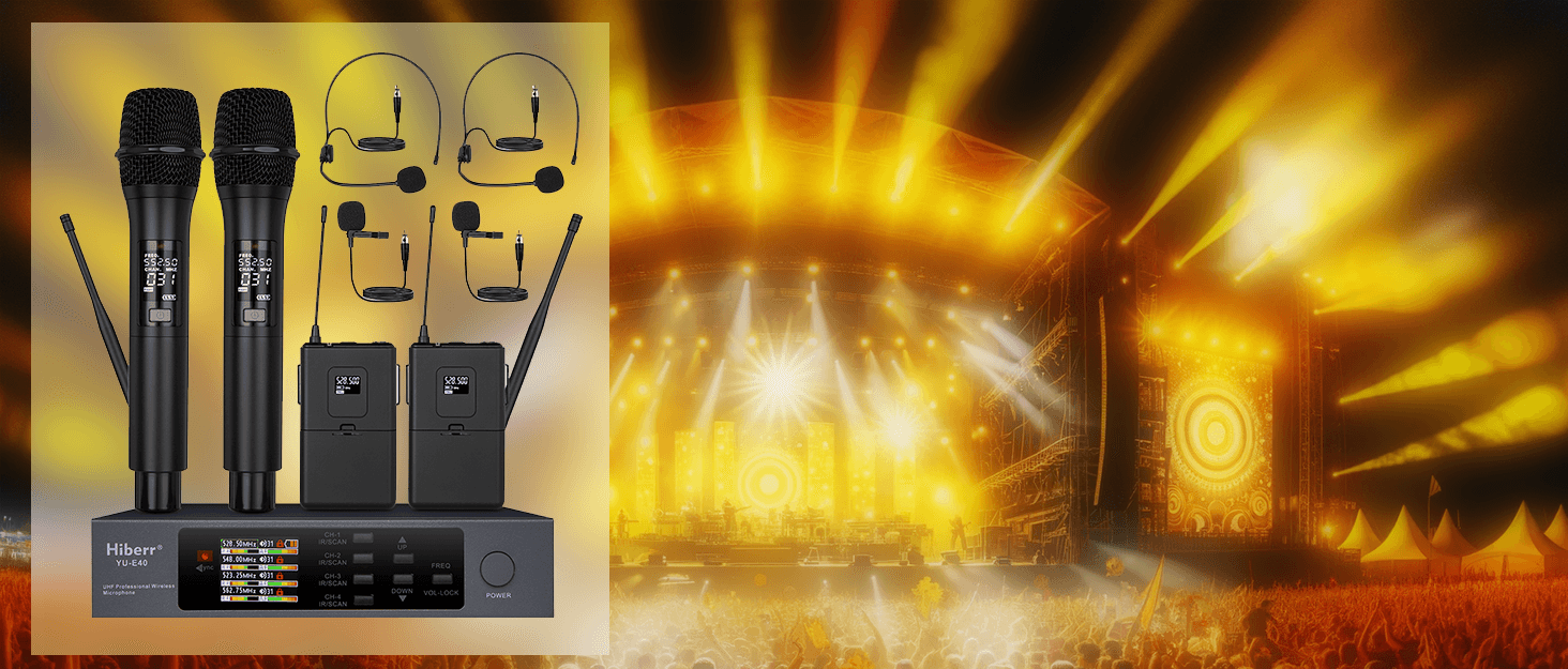 Amazon.com: Hiberr Wireless Microphone System, 4 Channels 4x50 Adjustable UHF Handheld Wireless ...