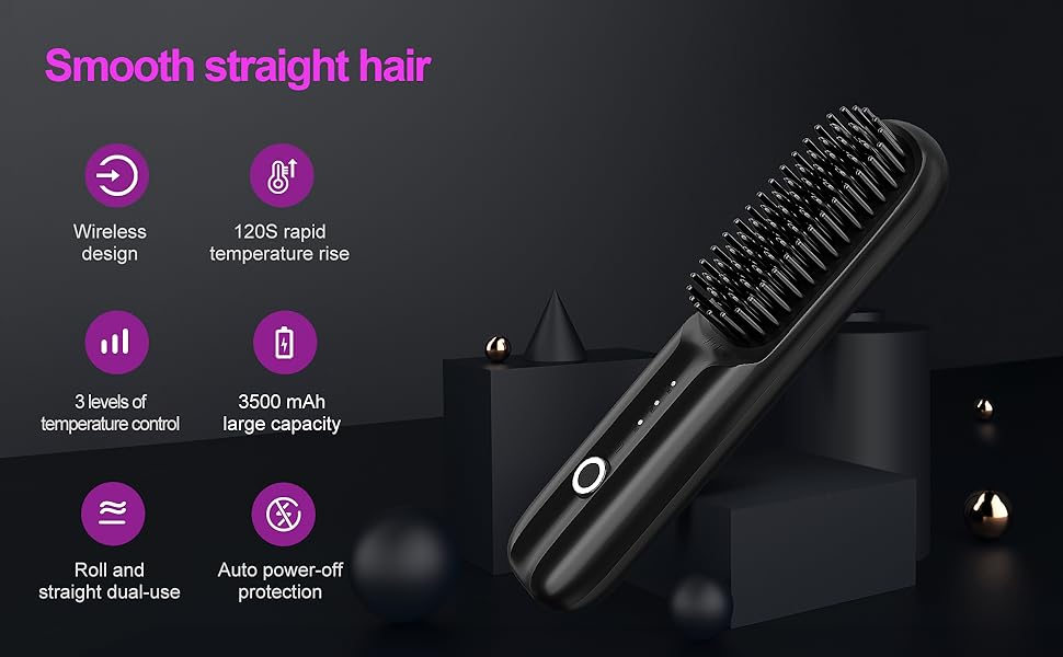 Amazon.com : Cordless Hair Straightener Brush, Portable Straightening Brush for Women, Mini ...