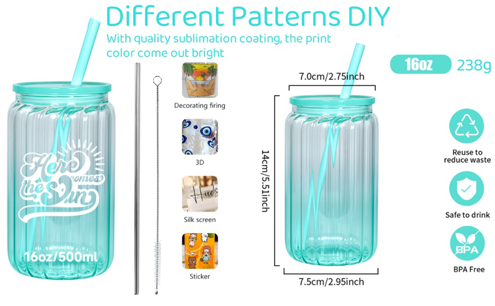 Amazon.com: AGH 12 Pack 16oz Sublimation Glass Cups Blanks with Lids and Straws, Clear Colored ...