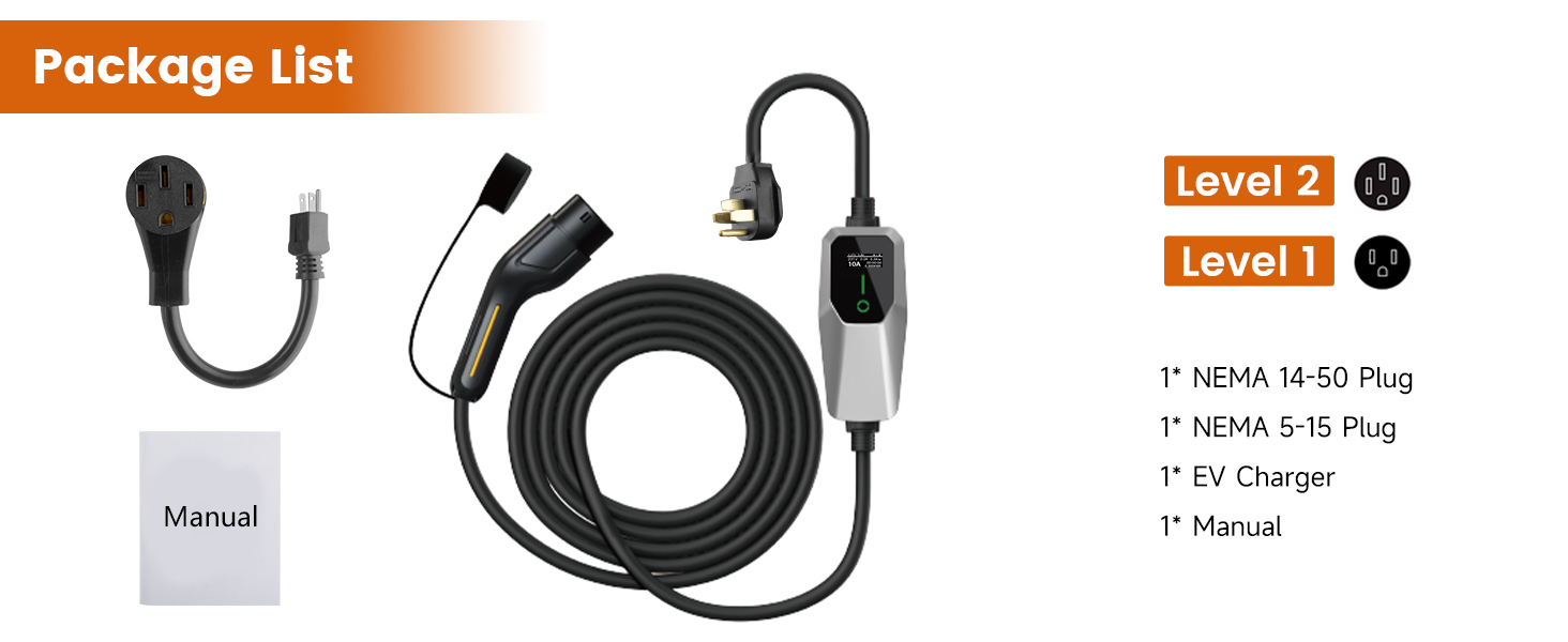 Amazon.com: Level 1 2 Electric Vehicle Charger 26ft EV Portable Charging Cable with NEMA 14-50/5 ...