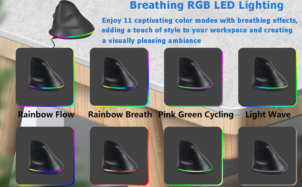 Amazon.com: Ergonomic Mouse Wired Vertical RGB Light Ergo Large Silent Upright Comfortable ...
