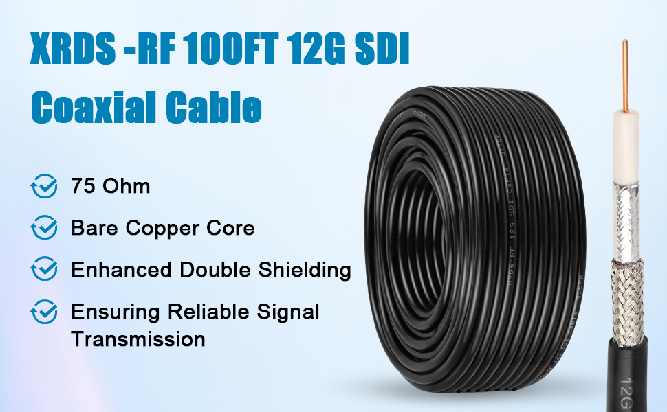 Amazon.com: XRDS -RF 100FT 12G SDI Coaxial Cable, 75 Ohm RG6 Bare Copper Core with Tinned Copper ...