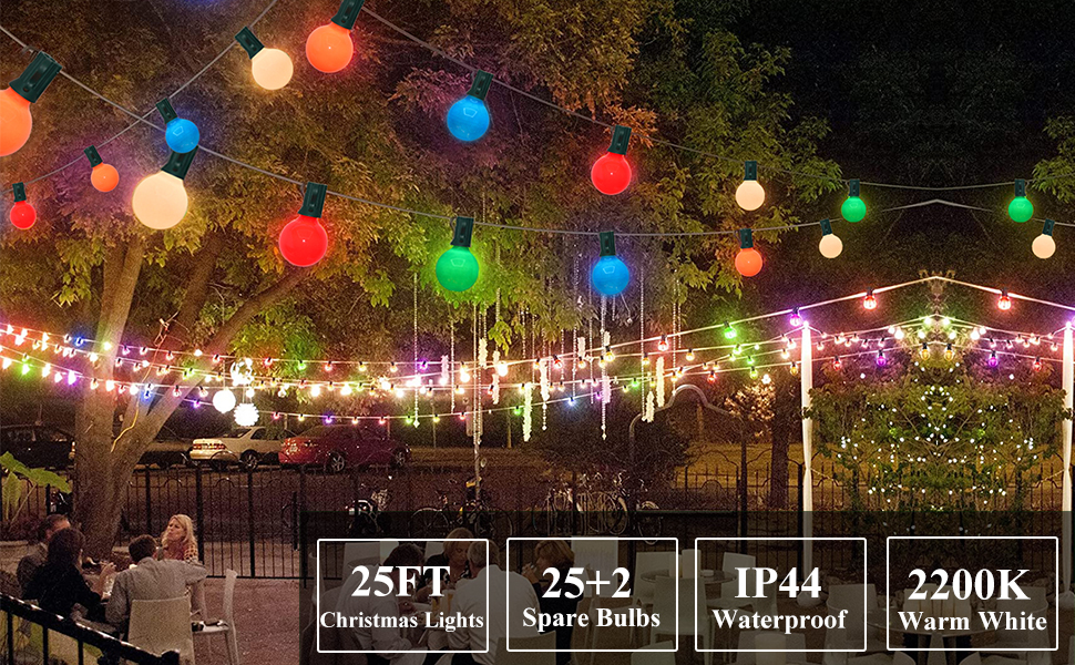 Amazon.com: SUNSGNE 25Ft Outdoor Multicolor Christmas Lights, G40 Globe ...