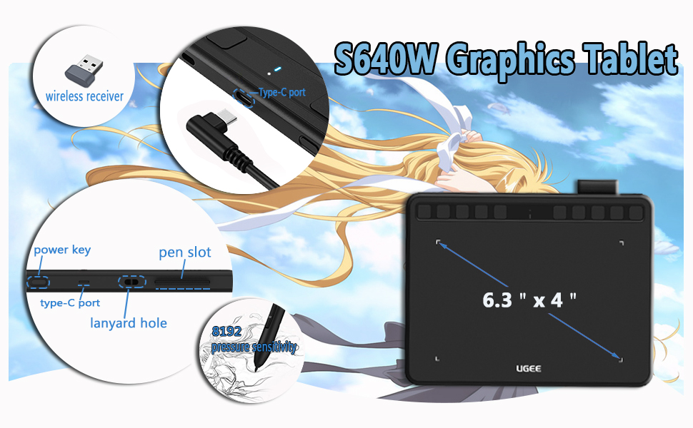 Amazon.com: UGEE S640W Wireless Graphics Drawing Tablet 6x4 Inch Ultrathin Digital Art Pad with ...