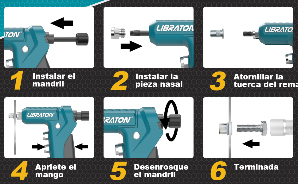 LIBRATON Remachadora de Tuercas, 9.5" Pistola de Tuercas, Herramienta de Tuerca de Remache con ...