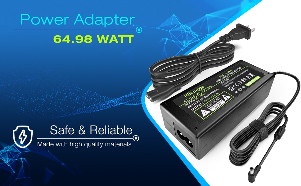Amazon.com: Facmogu DC 19V 3.42A Power Supply, 65 Watt 100-240V AC to DC 19Volt Transformers ...