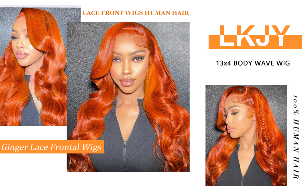 Amazon.com : Ginger Orange Lace Front Wig Human Hair 13x4 HD Body Wave Lace Frontal Wigs ...