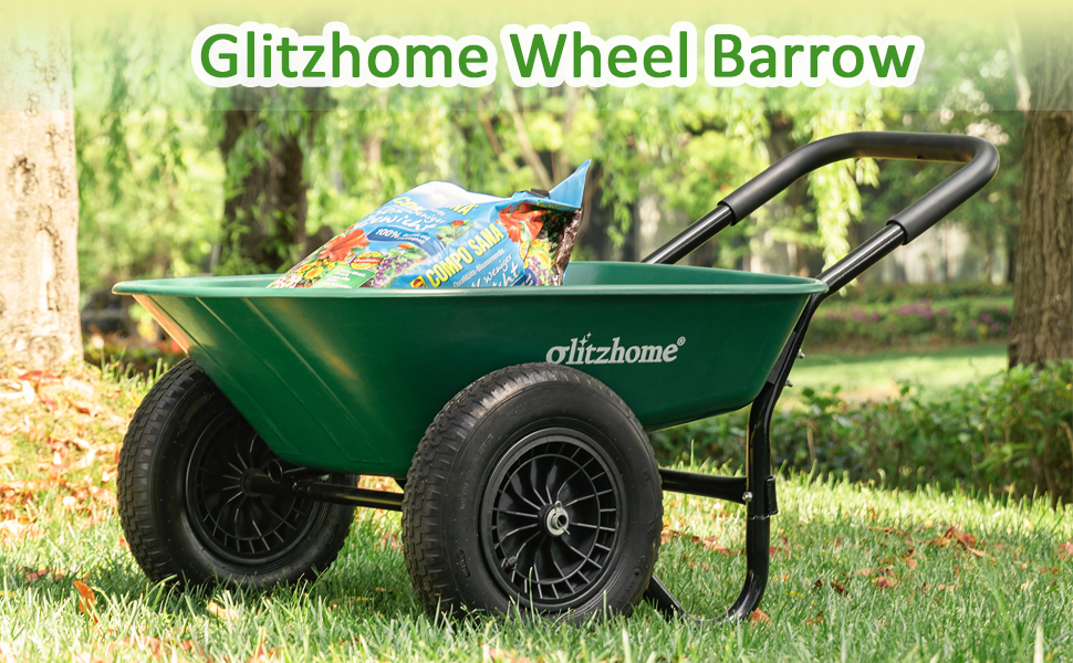 Amazon.com: Glitzhome 220 LBS Wheel Barrow Heavy Duty 2 Wheel Lawn Wheelbarrows Utility Yard ...