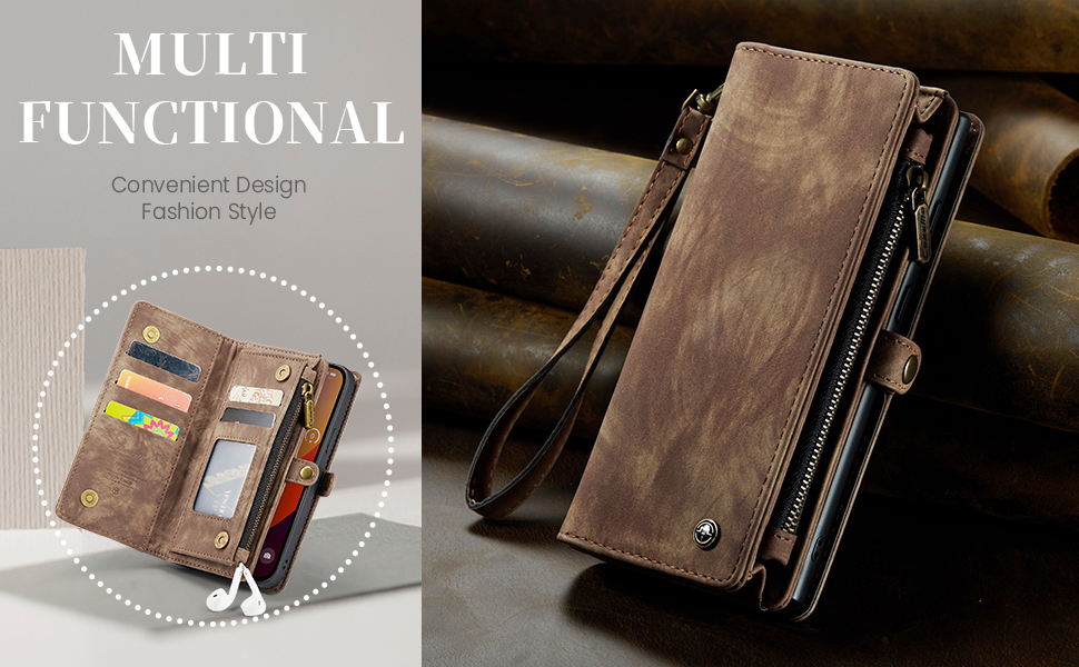 Amazon.com: Kowauri Wallet Case for iPhone 15 Pro, Zipper Purse Folio Leather Wallet with Card ...