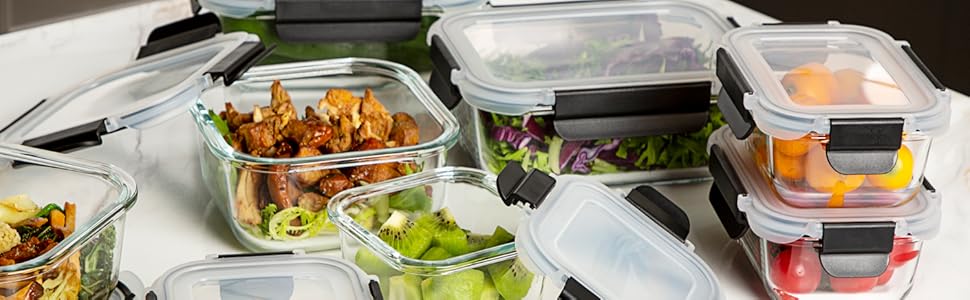 EasyWare JUEGO DE 20 PIEZAS (10 RECIPIENTES) DE VIDRIO GRUESO ...