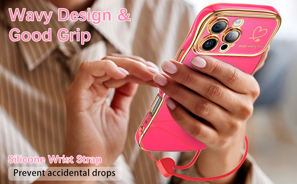 Amazon.com: ROYBENS for iPhone 16 Pro-Max Case Wave Frame with Screen Protector Wrist Strap ...