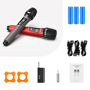 JYX Wireless Microphone, Dual UHF Metal Rechargeable Handheld Dynamic Cordless Mic, Karaoke ...