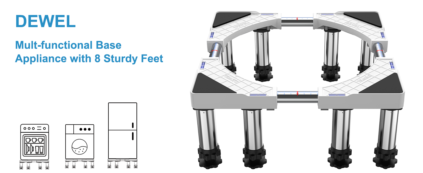 DEWEL Adjustable Washing Machine Base with 8 Stands, Multifunction Movable Wash Machine Stand ...