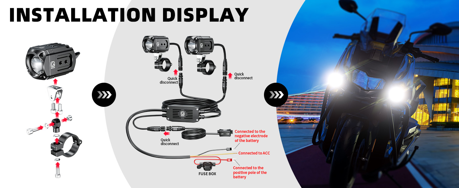 Amazon.com: Kewig Motorcycle Auxiliary LED Light Kit Driving Spotlights White/Amber Fog Light ...