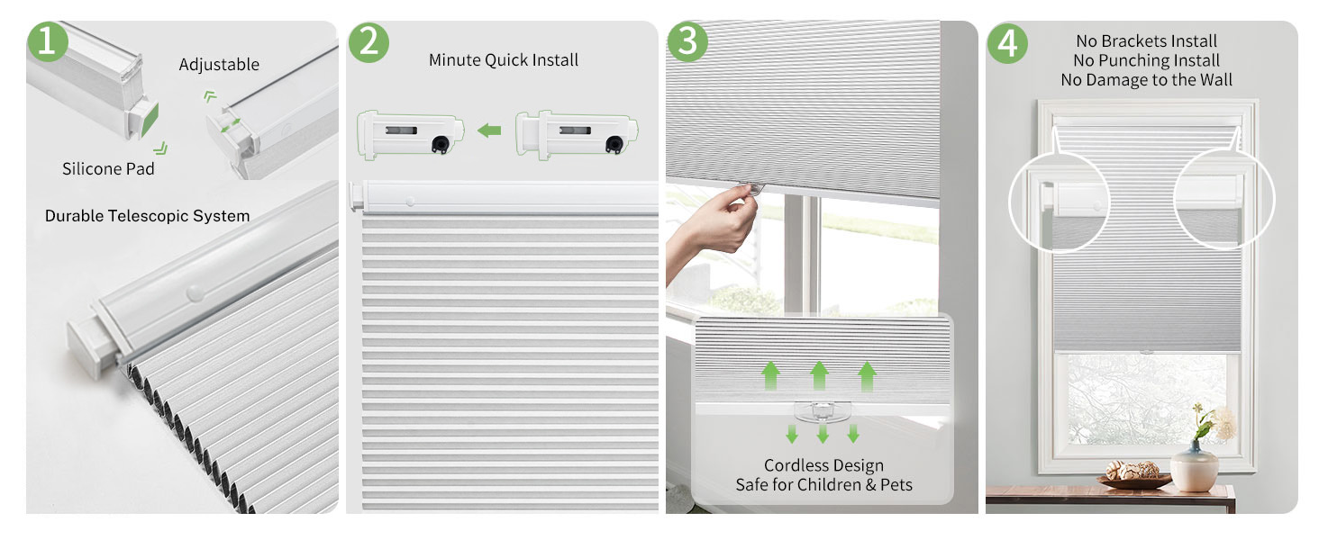 Amazon.com: MiLin Cordless Cellular Shades No Tools No Drill Blinds for ...