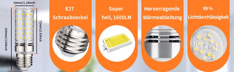 Tomosu LED Birne E27 Kaltweiss 6000K Extra Hell 1600LM, 16W LED Glühbirne ersatz 150W Glühlampe ...