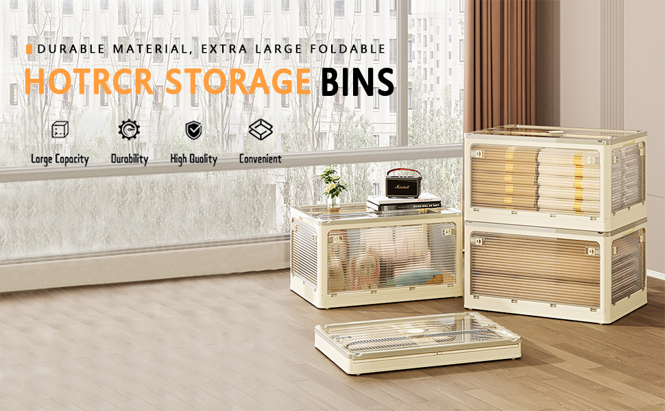 HOTRCR Large Plastic Storage Box with Lid, Stackable with Five Open ...