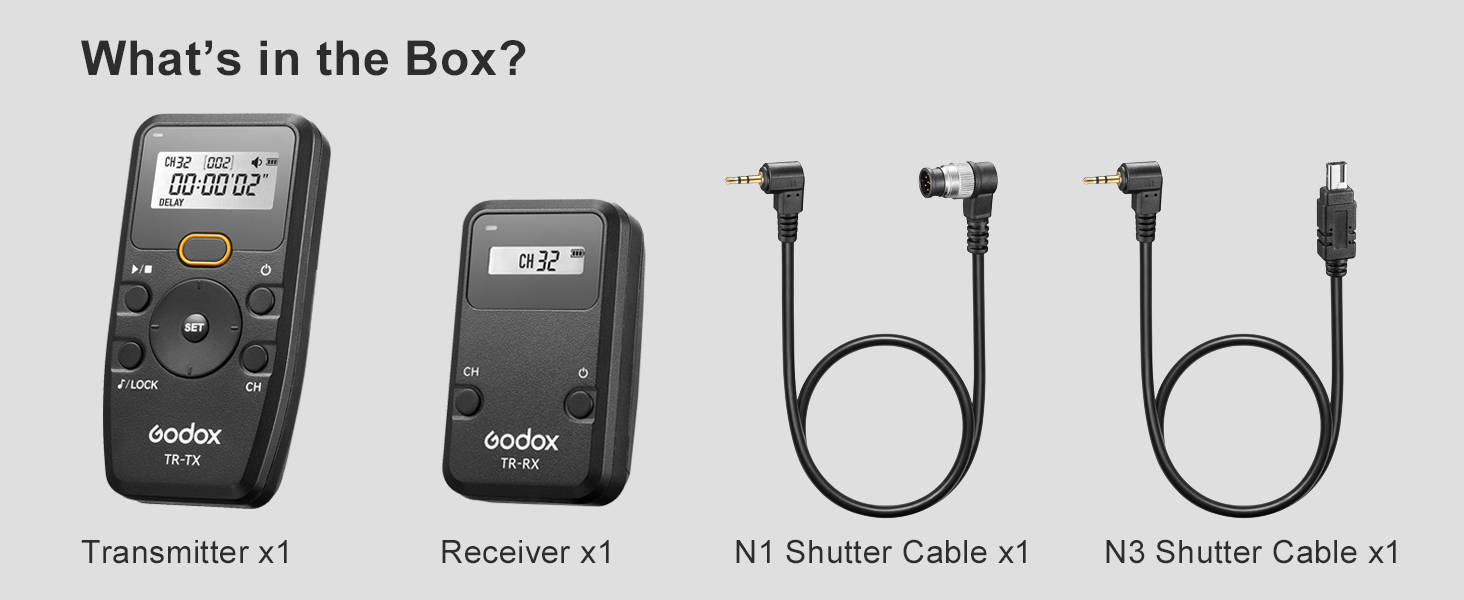 Godox TR Series Wireless Shutter Release Kit for Nikon, Built-in 2.4G Wireless Timer Remote ...
