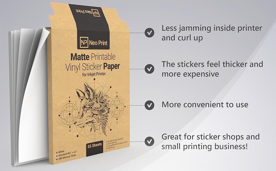 Amazon.com : Printable Vinyl Sticker Paper for Inkjet Printer - Matte White Vinyl Printer Paper ...