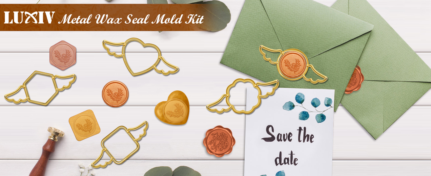 Amazon.com: 5+29P Metal Wax Seal Mold with Wing, Luxiv Gold Wax Seal Stamp Mold Round Flower ...