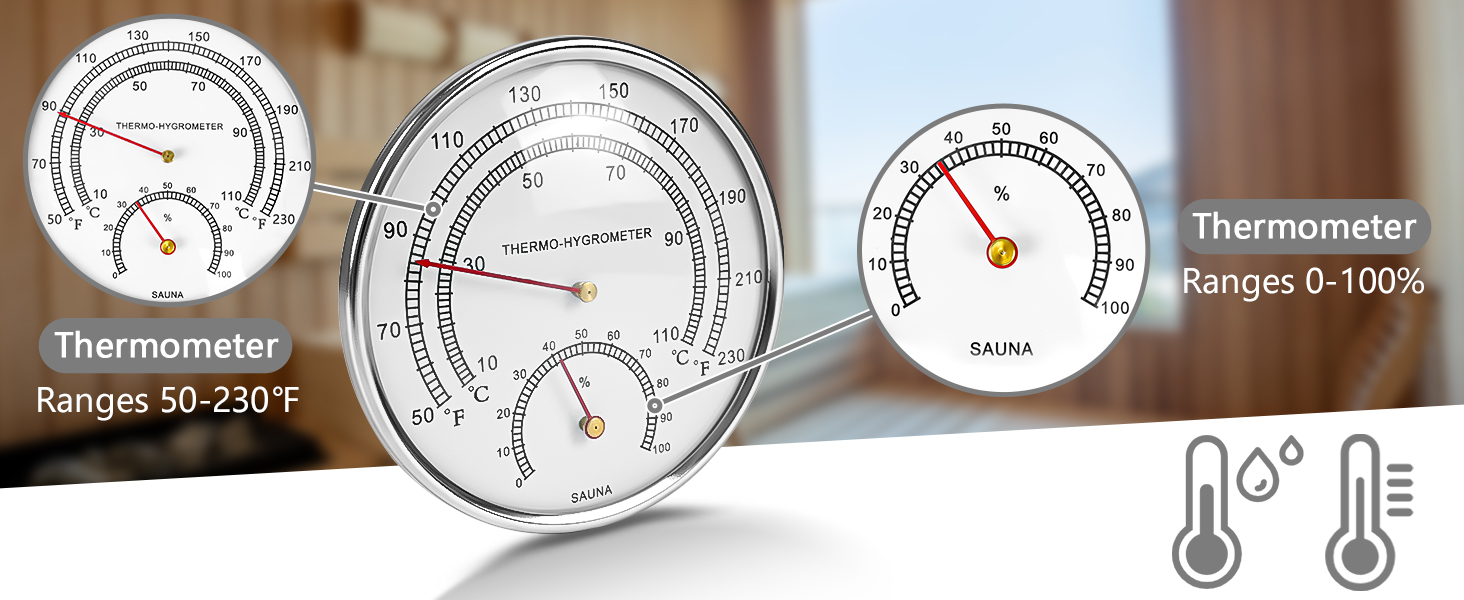 Amazon.com : CHIVENIDO Sauna Thermometer Hygrometer - 2 in 1 Fahrenheit Thermometer for Sauna ...