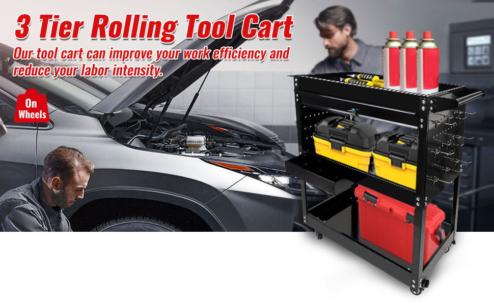 Amazon.com: BHB 3 Tier Rolling Tool Cart Box On Wheels with Lockable Drawer, Heavy Duty ...