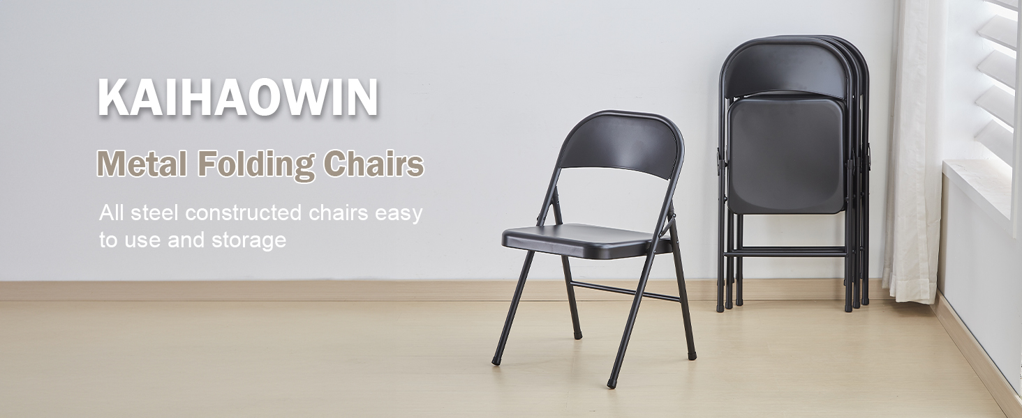 KAIHAOWIN Metal Folding Chair- Set of 4 All Steel Foldable Chairs for Meeting Office Wedding ...