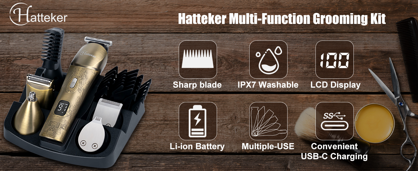 Hatteker Upgraded Beard Trimmer for Men Waterproof Cordless Hair Clipper Electric Razor Shaving ...