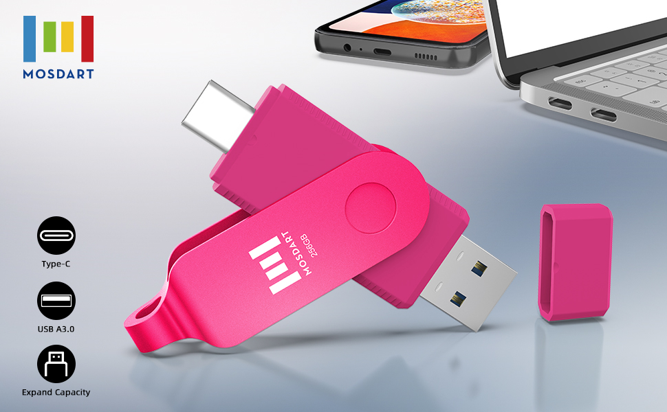 MOSDART - Unidad flash dual USB C de 256 GB, velocidad de hasta 150 MB/s con llavero, memoria ...