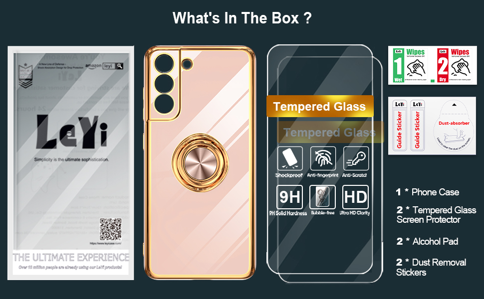 LeYi for Samsung S21 FE Case: with 2PCS Tempered Glass Screen Protector, 360° Rotatable Ring ...