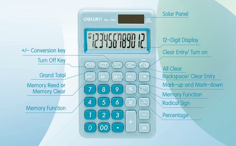 Amazon.com : deli Standard Function Basic Calculator, 12 Digit Desktop ...