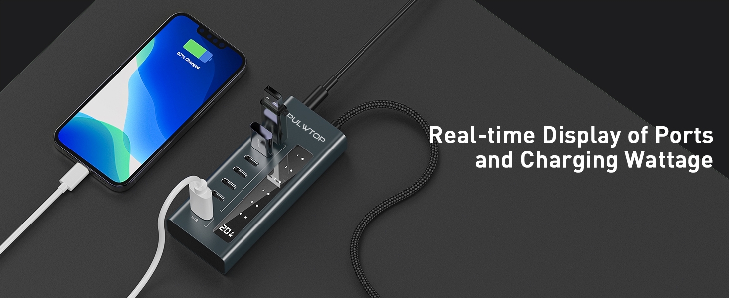 Pulwtop Usb C Hub For Laptop 7 In 1 10gbps Usb Adapter Support Data And Charging Not