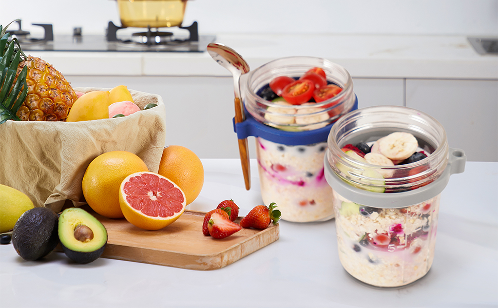 Amazon.com: PAIKON Overnight Oats Containers with Lids and Spoons, 4 Pack Mason Jars Oatmeal ...
