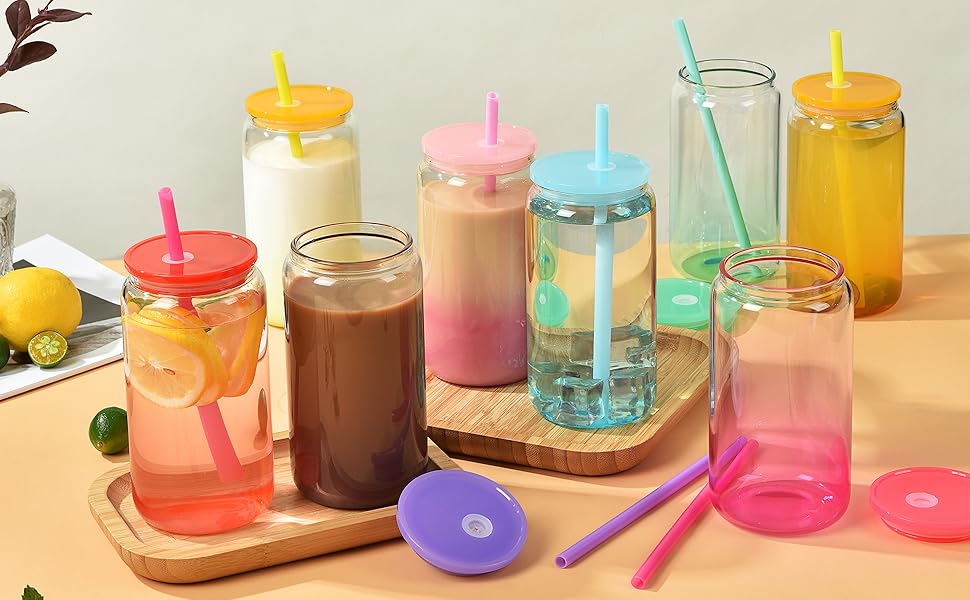 Amazon.com: Laosh 8 Pack Sublimation Glass Cups, 16oz Sublimation Glass Tumbler Blanks with ...