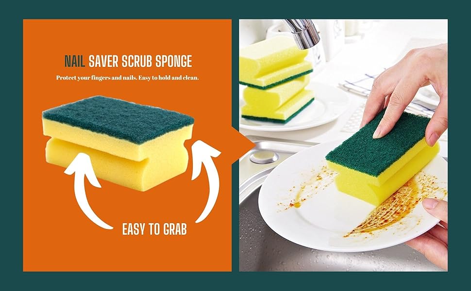 Amazon.com: VHD Easy Grab Nail Saver Scrub Sponges, for Washing Dishes and Cleaning Kitchen, for ...