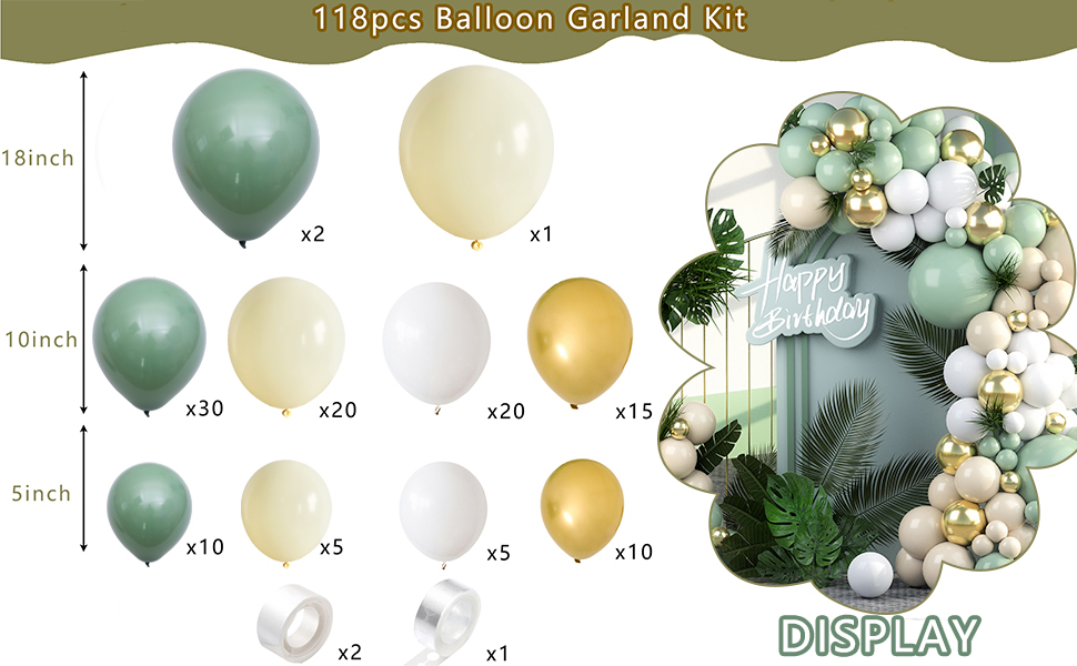 Amazon.com: Sage Green and White Balloon Garland Kit,Sage Green Gold White Balloon Arch with ...