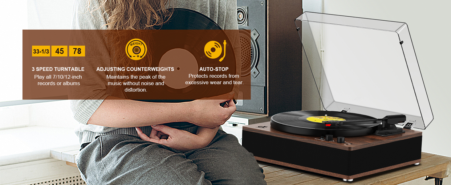 Amazon.com: Bluetooth Output Turntable with Full-Size Platter, Built-in ...
