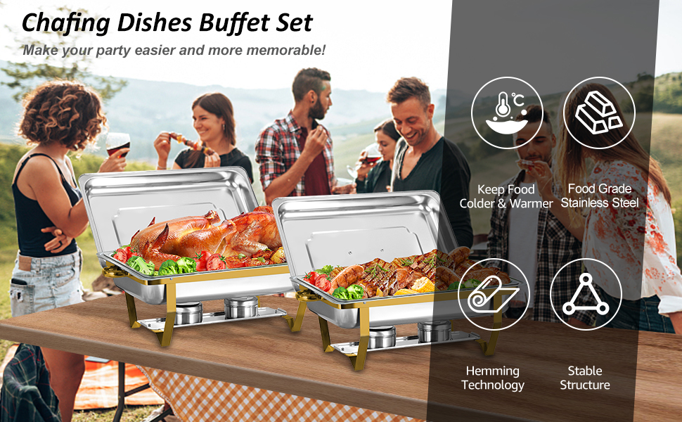 Amazon.com: WYUEEEE Chafing Dishes for Buffet 4 Pack, 8QT Stainless Steel Chafing Dishes Buffett ...