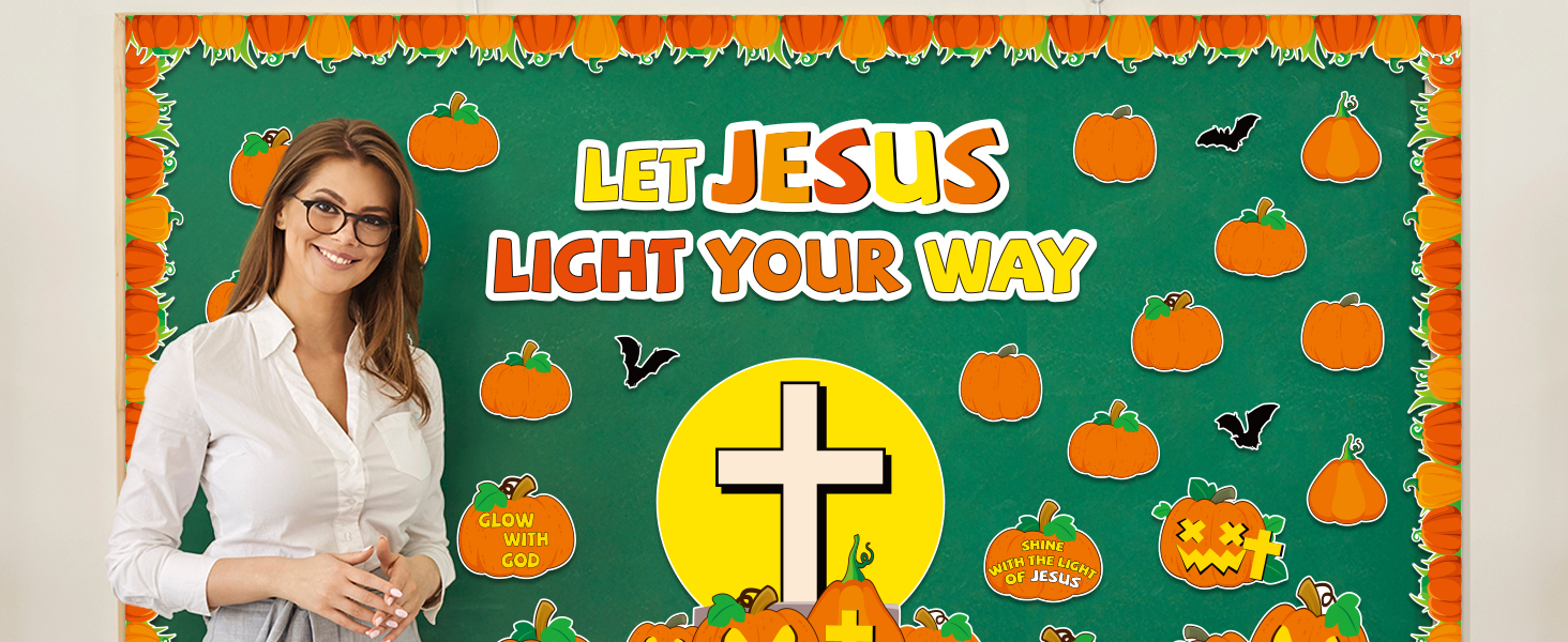 Amazon.com : 83Pcs Fall Christian Pumpkin Bulletin Board Set Let Jesus ...