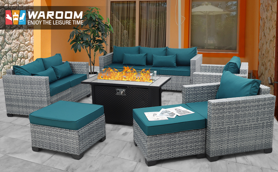 Amazon.com: WAROOM Patio Furniture Set Gray Rattan 7 Pieces Outdoor Sectional Sofa PE Wicker ...