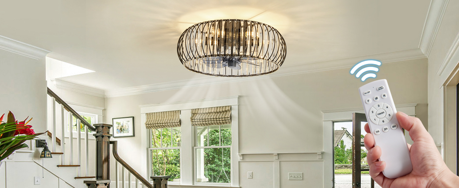 YYJLX Crystal Ceiling Fan Light Moren Low Profile Flush Mount Smart 18 ...